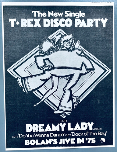 T. REX DISCO PARTY 1975 vintage UK POSTER ADVERT DREAMY LADY Glam MARC ...