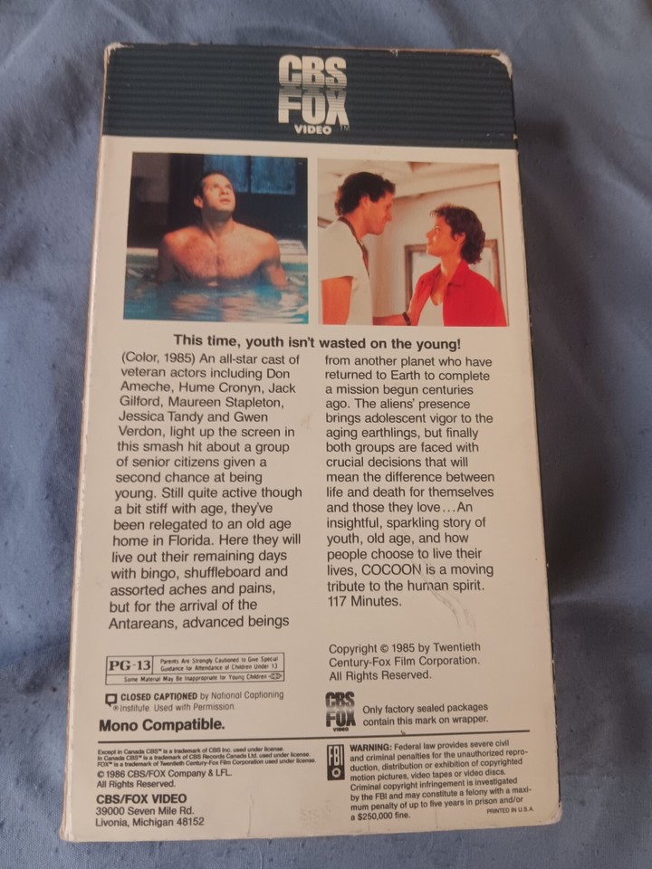 Cocoon (1985), VHS (1986), first VHS Release, CBS/FOX logo | eBay