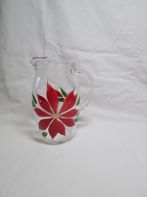 Vintage 40oz Christmas Pitcher Hand Painted Poinsettia ~ PRETTY! | eBay