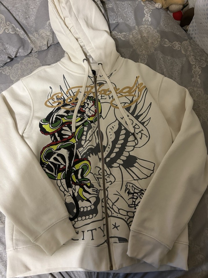 Ed Hardy Don Ed Hardy Designs Men’s Full Zip Hoodie White Graphic ...