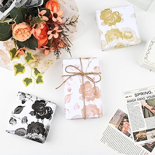 60 Sheets 28 * 20 Inches Rose Floral Pattern Tissue Paper for Gift ...