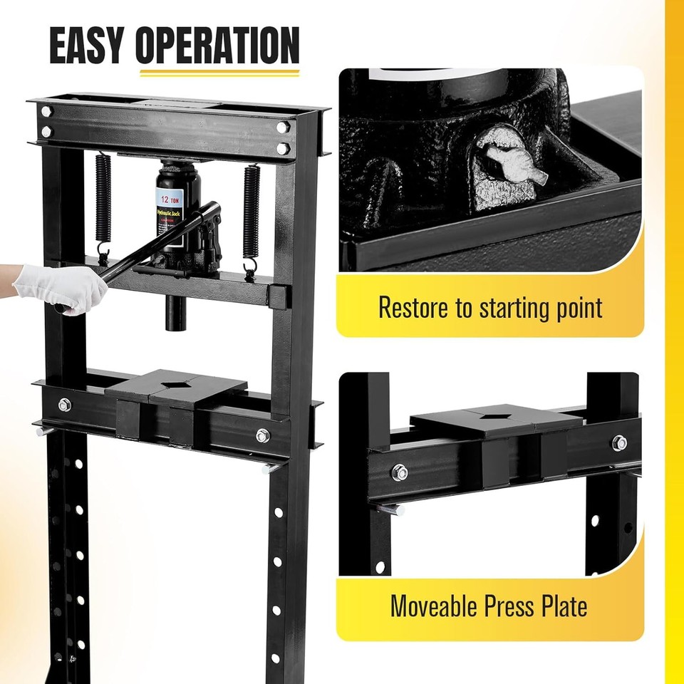 6/12T Hydraulic Shop Press with Press Plates H-Frame Garage Benchtop ...
