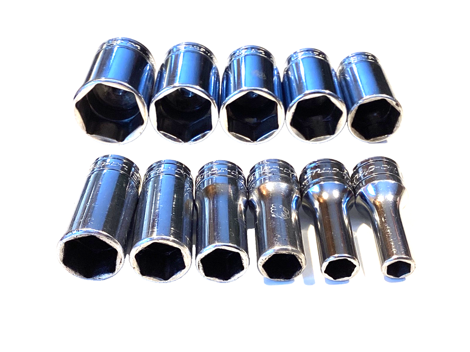 Snap On 211FSSY 11 Piece 3/8” Drive 6 Point SAE Semi Deep Socket Set 1/ ...