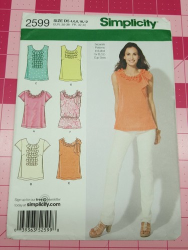 Simplicity Pattern 2599 Summer Top Tank Flounce Trim Sizes 4 6 8 10 12 ...