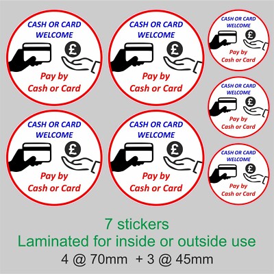 Cash or Card Payments Welcome Stickers 7 Laminated stickers | eBay UK
