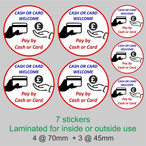 Cash or Card Payments Welcome Stickers 7 Laminated stickers | eBay