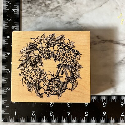 Rubber Stamps PSX K-1593 GARDEN WREATH BIRDHOUSE FRUIT FERNS FLOWERS ...