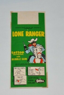 LONE RANGER Swell Bubble Gum TATTOO Wrapper unused 1960s paper wrapper ...