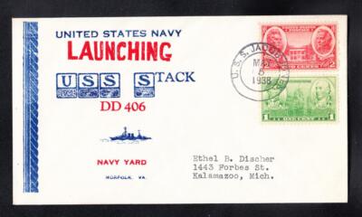 WWII Destroyer USS STACK DD-406 LAUNCHING Naval Cover B4708 | eBay