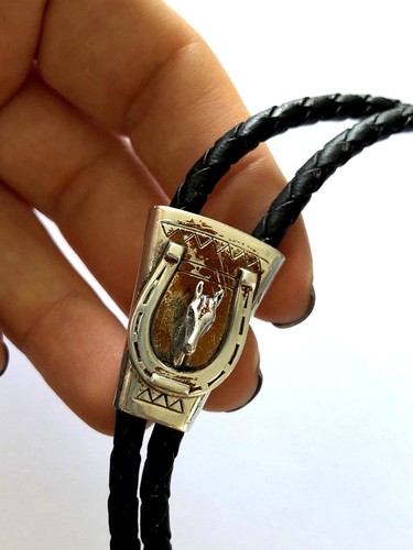 Southwestern Bell Trading Post Sterling 3D Horse Horseshoe Leather Bolo ...