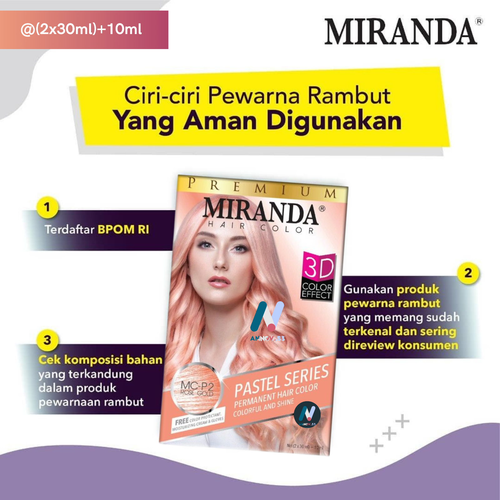 2X MIRANDA 3D Permanent Hair Dye Shine Moisturizer Color Pastel #MC-P2 ...