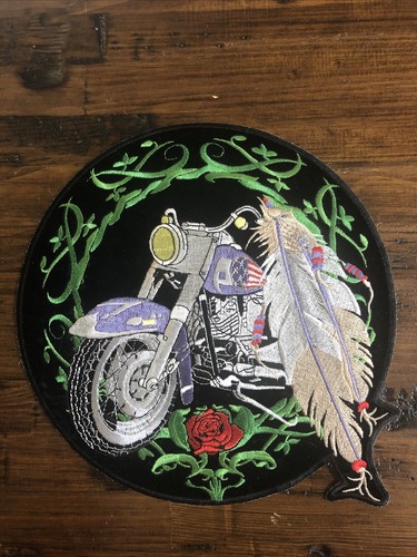 Large Motorcycle & Feathers Biker Patch 9x9 | eBay
