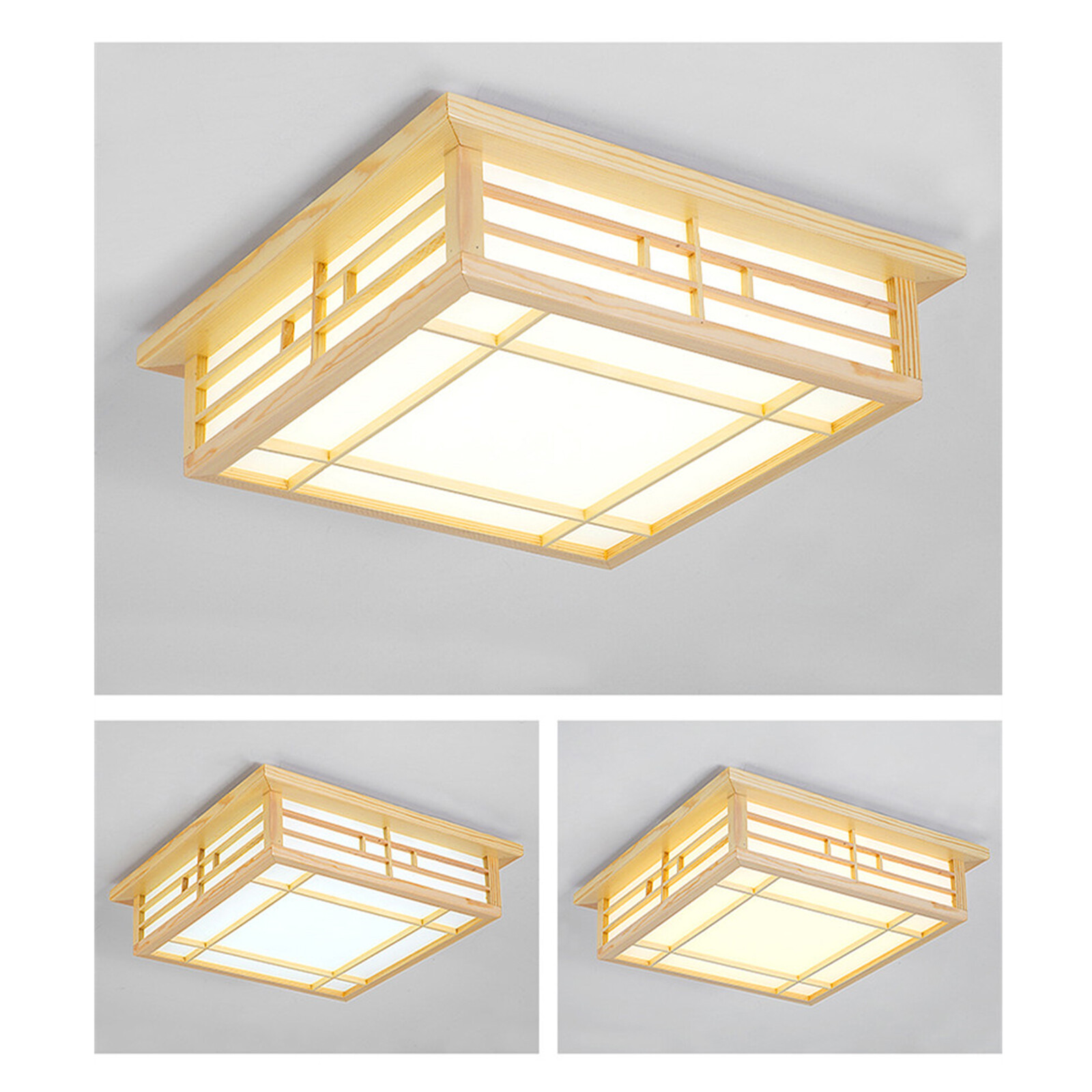 LED Wood Square Tatami Ceiling Light Fixture Chinese Japanese Grid Lamp ...