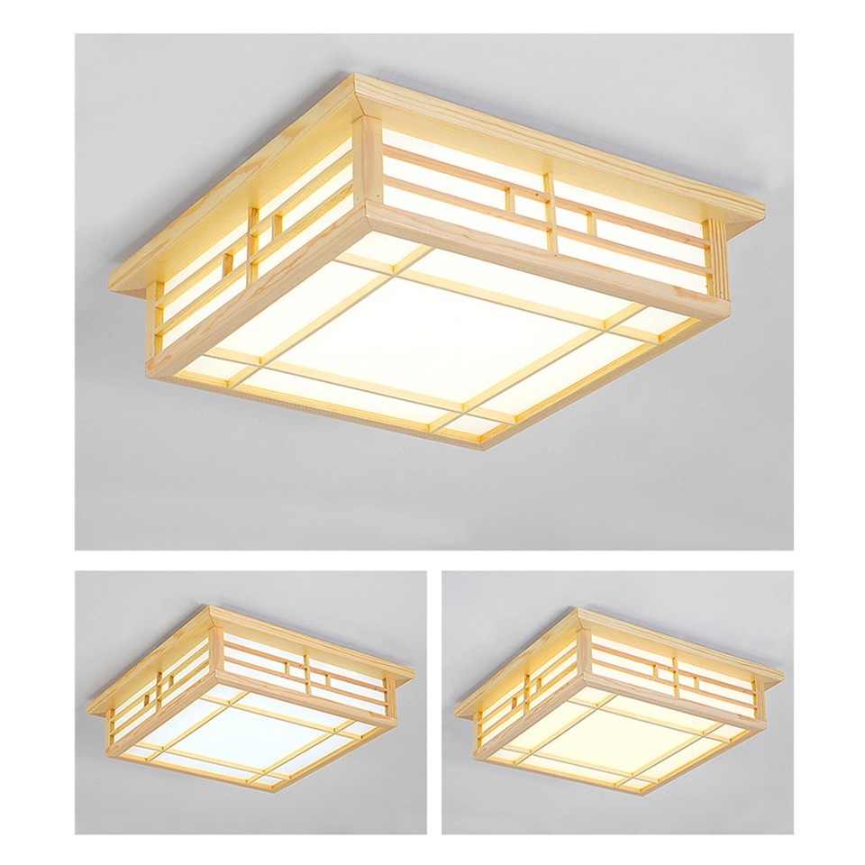 LED Wood Square Tatami Ceiling Light Fixture Chinese Japanese Grid Lamp w/Remote | eBay