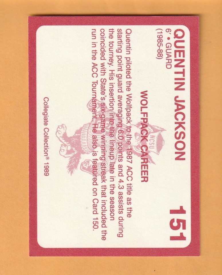 Quentin Jackson NC State Wolfpack Signed 1989 Card #151 9Z | eBay
