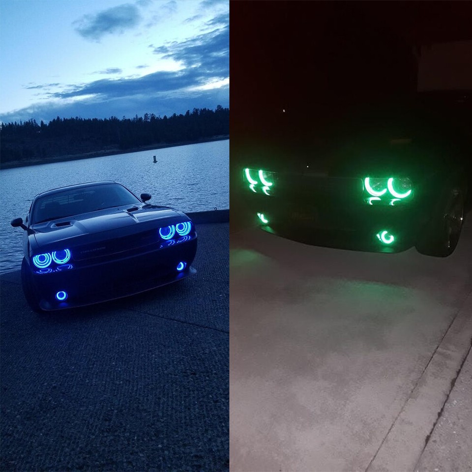 6pc RGB LED Angel Eyes Halo Ring Demon For Dodge Challenger Headlight ...