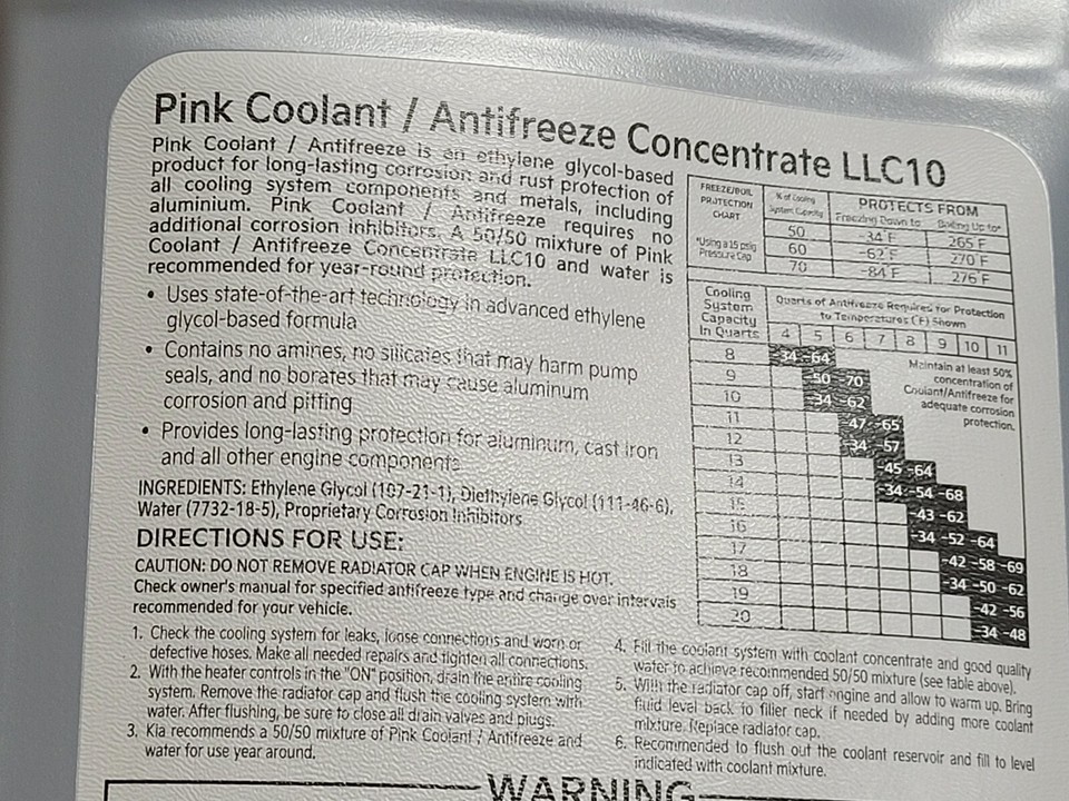 Kia Pink Coolant/Antifreeze Concentrate LLC10 OEM Genuine 1 Gallon | eBay