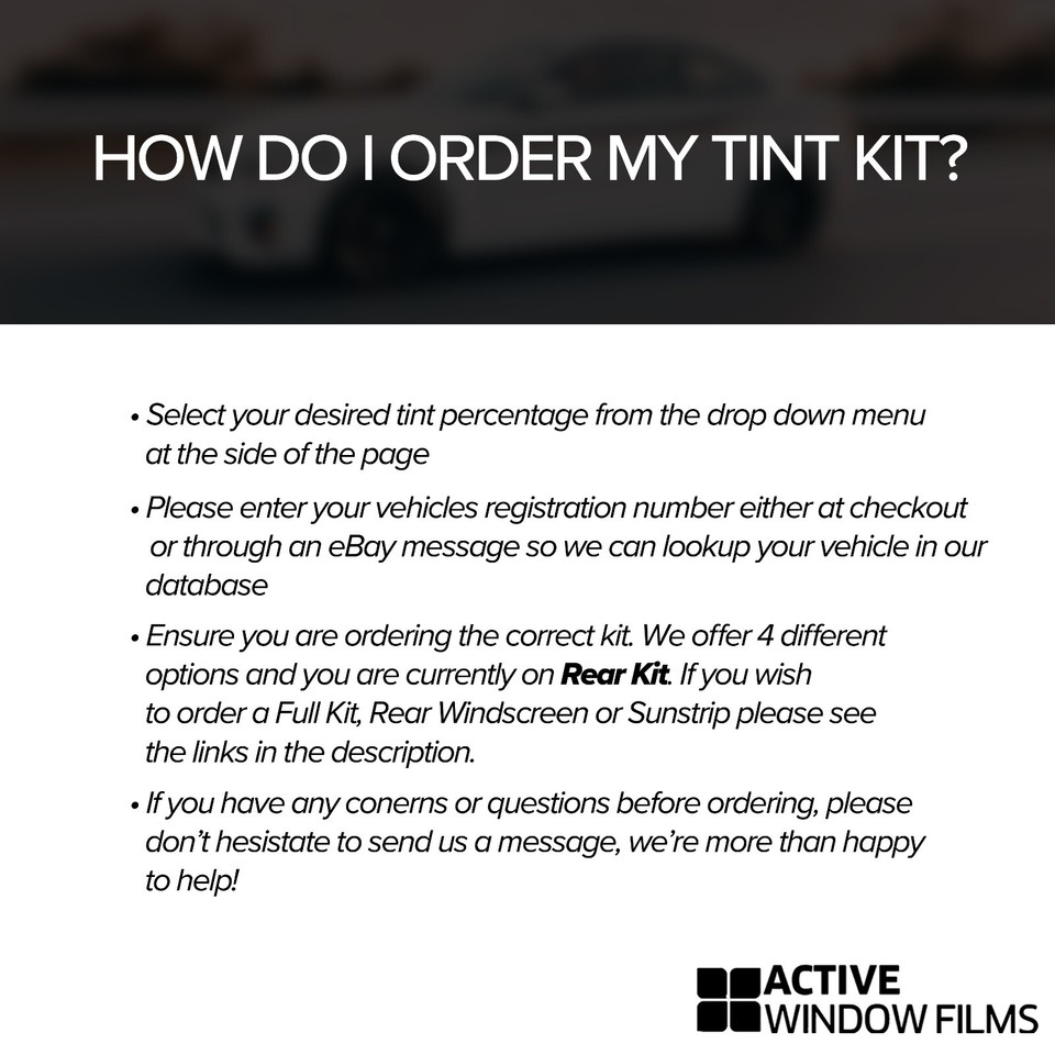 Pre Cut Window Tinting Film for ANY CAR all Rear windows, Car Tint Kit ...