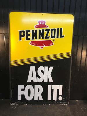 Vintage Ask For It Pennzoil Double Sided Metal Sign 24in x 36in | eBay