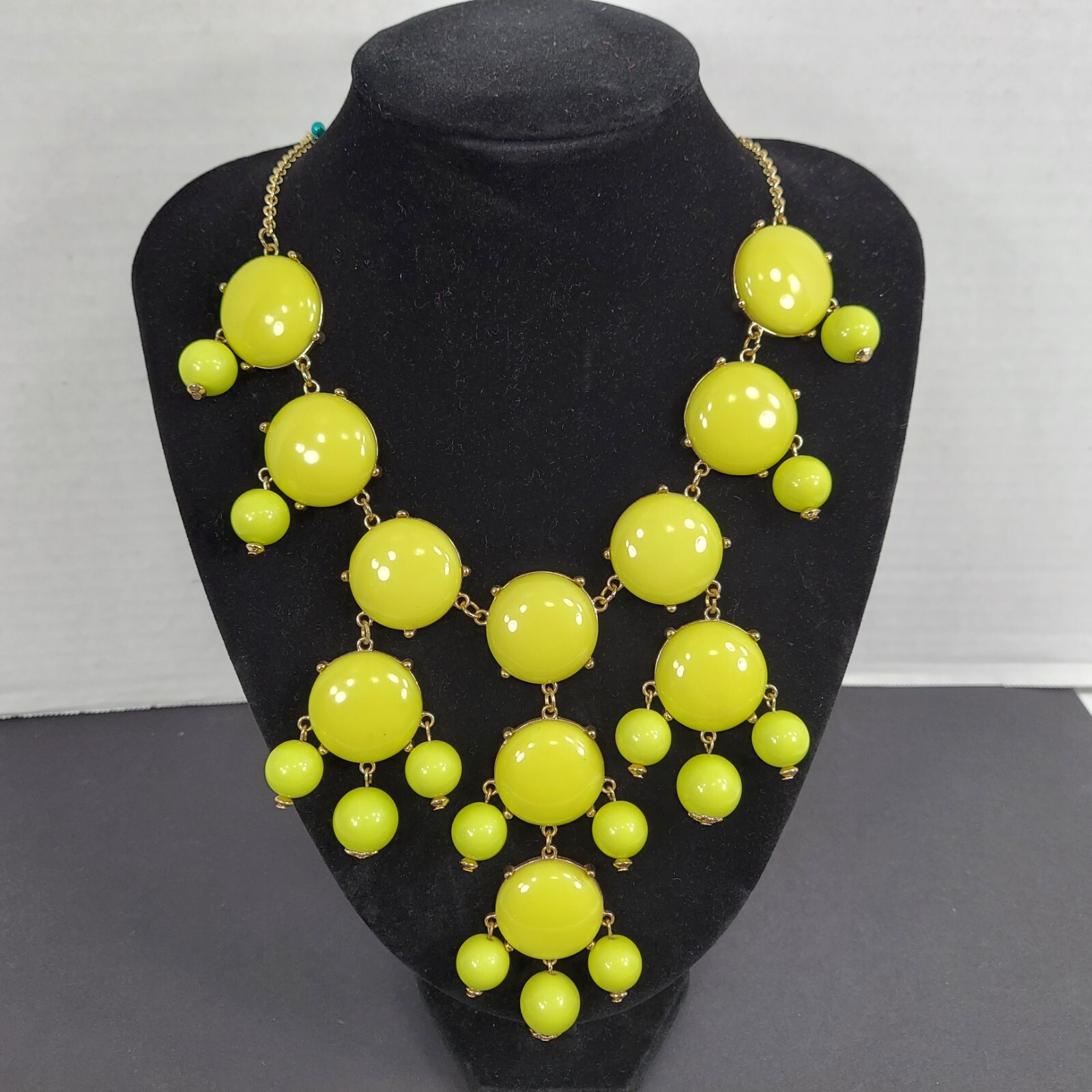 Lime Green & Gold Tone Disk Retro Bohemian Bib 24" Ad… - Gem