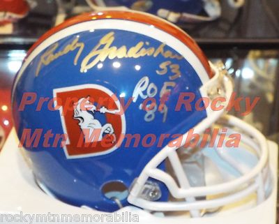 Signed Broncos RANDY GRADISHAR D-STYLE MINI HELMET w/ "ROF '89" Orange ...