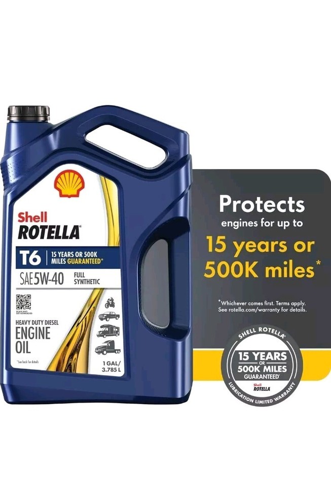 Shell Rotella T6 Full Synthetic 5W-40 Diesel Engine Oil, 1 Gallon New ...