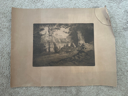 Antique Emil Aberg Swedish Artist Rococo Scene Etching Print Figures ...