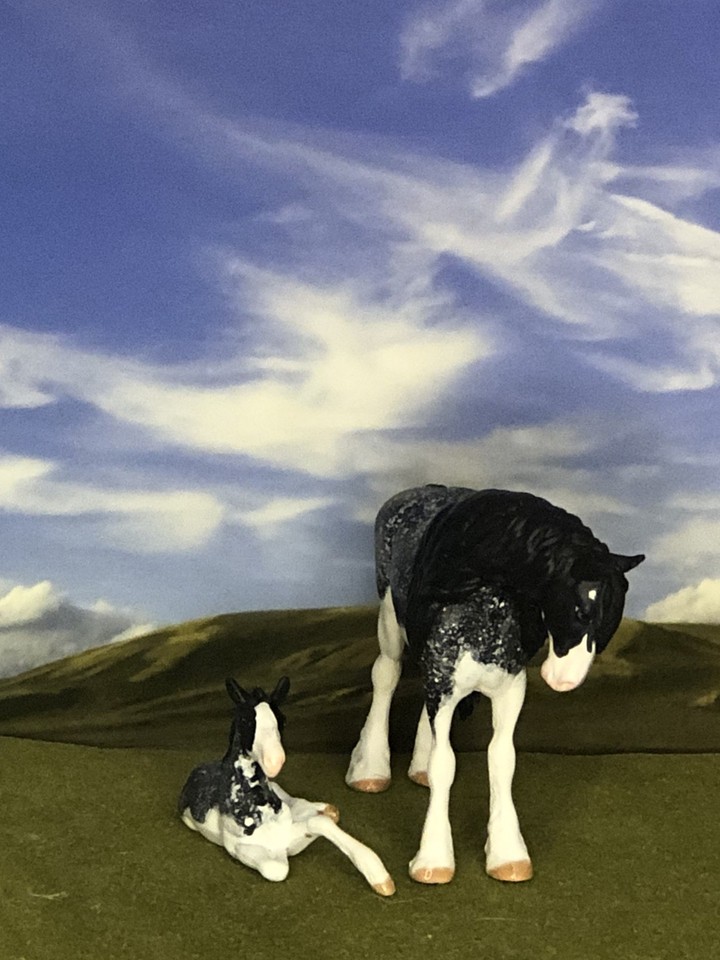 OOAK Custom Peter Stone Draft Chip Horse & Breyer Foal Resculpted Set x ...