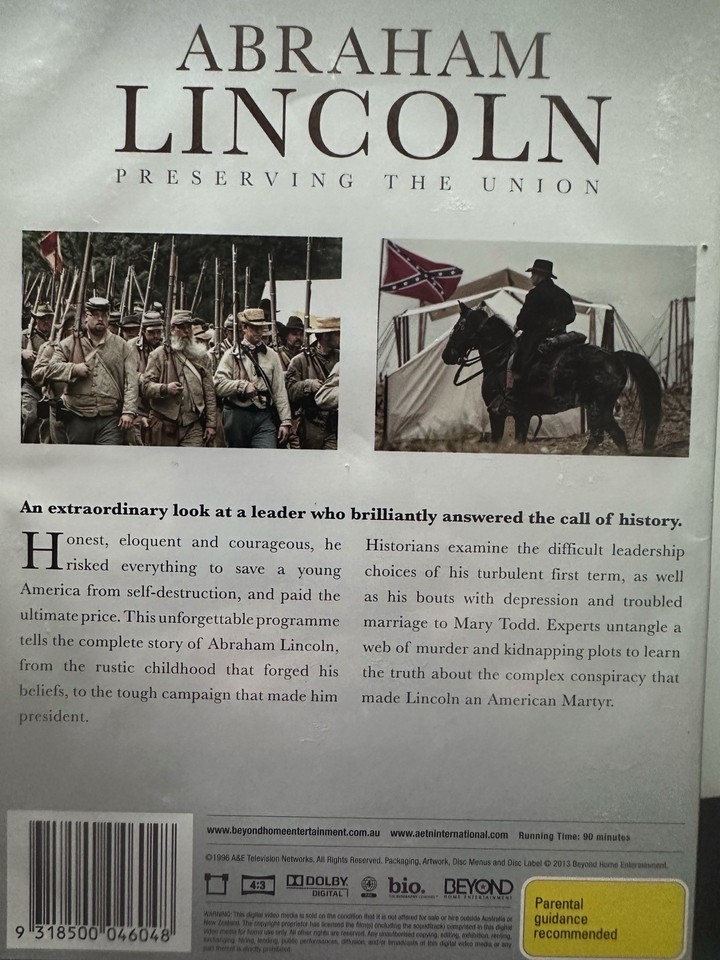 ABRAHAM LINCOLN: Preserving The Union DVD Documentary AS NEW ...