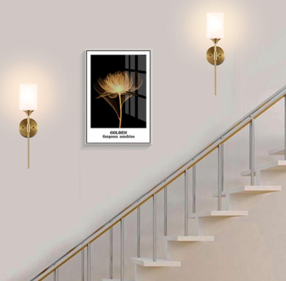 Byoliima Modern Gold Wall Light Set Of 2 Metal And Glass Sconces Living ...