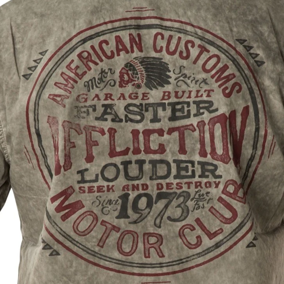Affliction Men's Button Down Shirt Flatliner Embroidered Biker | eBay