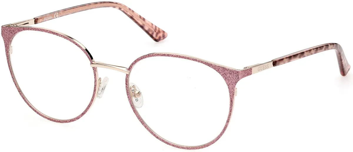 GUESS GU2913 074 Glitter Pink Round Metal Optical Eyeglasses Frame 53 ...