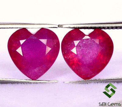8x8 mm Natural Ruby Heart Shape Cut Pair 4.92 Cts Deep Red Loose ...