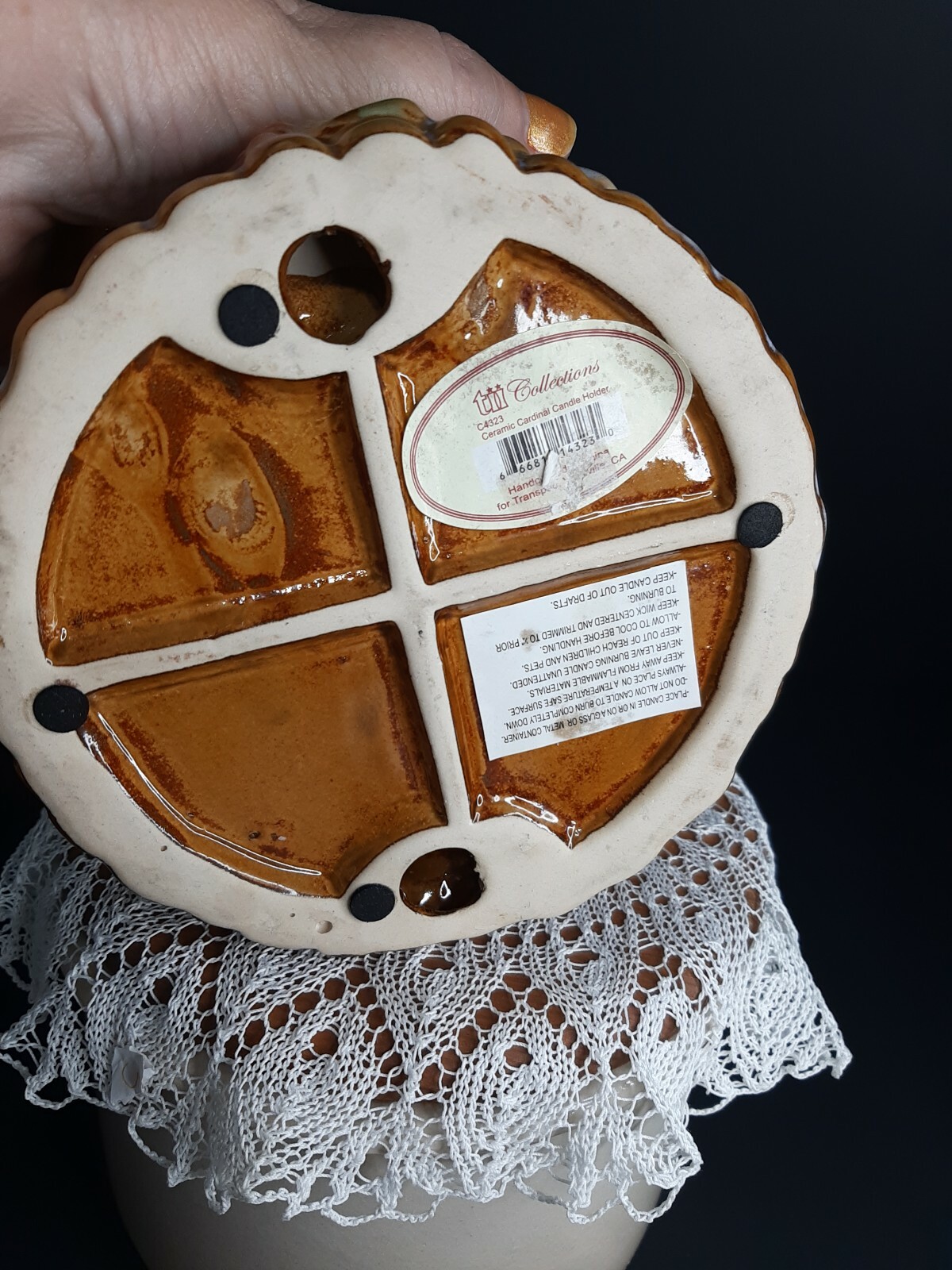 TII COLLECTIONS CERAMIC RED CARDINAL CIRCLE PILLAR 4” CANDLE HOLDER ...