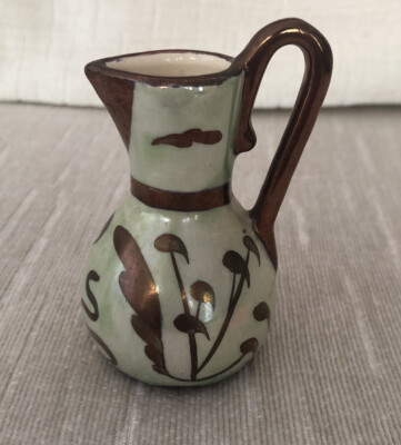 Exotic Copper over Green Lusterware Mini Pitcher Vintage CUMCOW Pottery ...