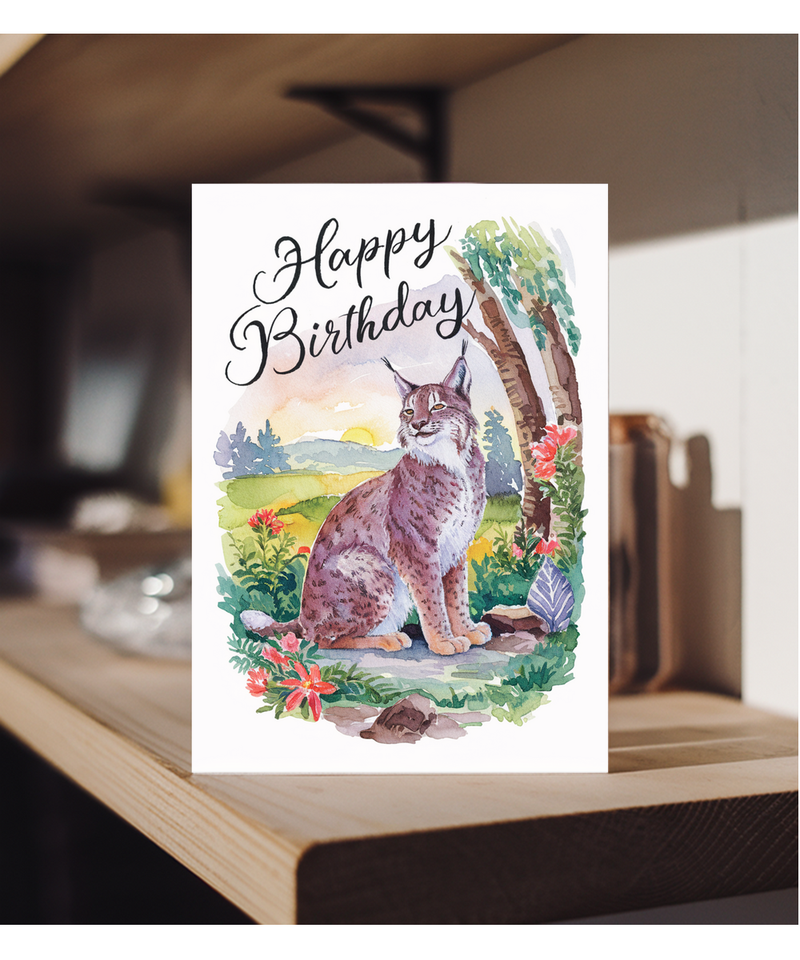 Happy Birthday cute lynx watercolour Birthday Card A6 | eBay UK