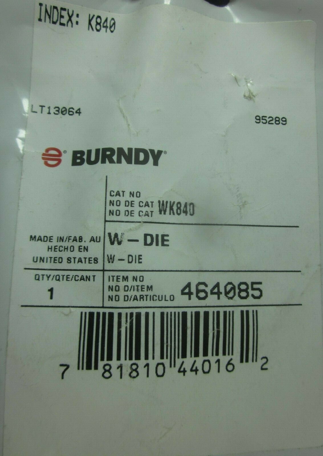Burndy WK840 Index 840 W Style Compression Tool Die MD6 MD6-8 MD7 ...