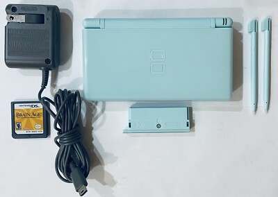 NINTENDO DS LITE POWDER BLUE BABY BLUE WITH GAME POWER CORD AND EXTRA ...