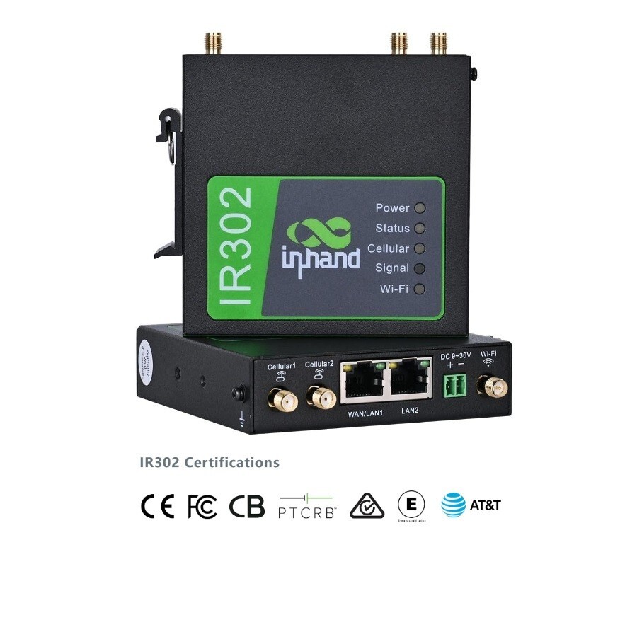 InHand IR302 Industrial IoT LTE 4G VPN Cellular Router Cat 1 w/ Wi-Fi ...