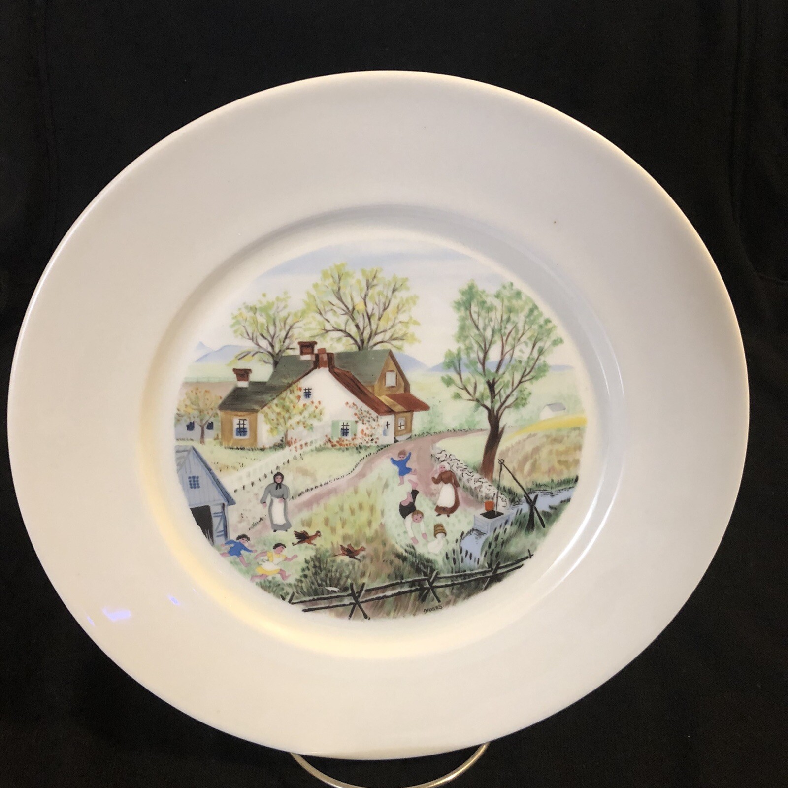 Vintage Grandma Moses plates, Jack and Jill, Red Checkered House | eBay
