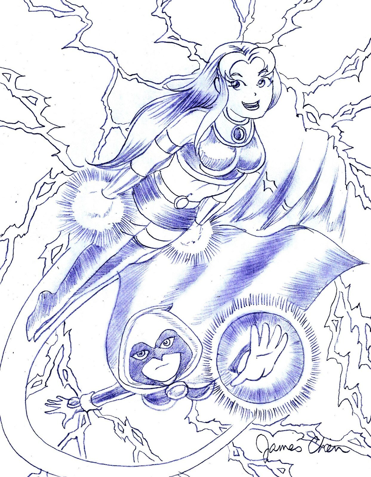 STARFIRE TEEN TITANS ORIGINAL COMIC ART 10 BY COMIC ARTIST JAMES CHEN ...