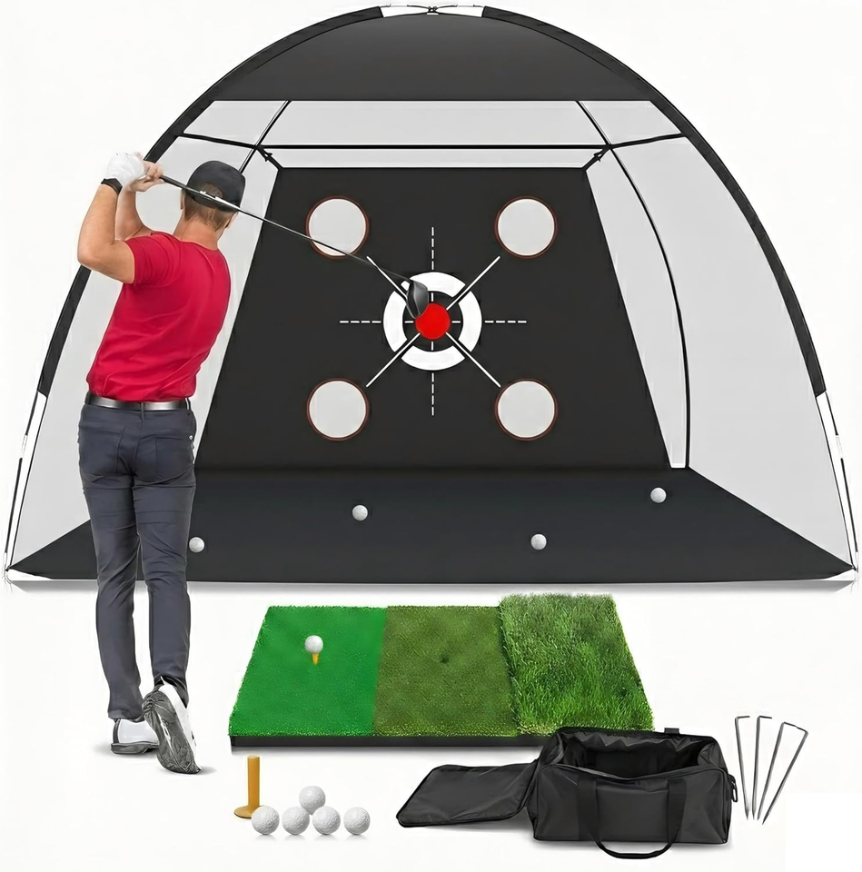 Golf Practice Net 10X7Ft Heavy Duty Practice Cage with Dual‑Turf Mat ...