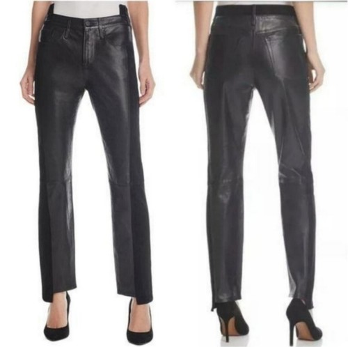 NWT $1,095 FRAME Women's Lamb Leather and Suede Panels Pants in NOIR ...