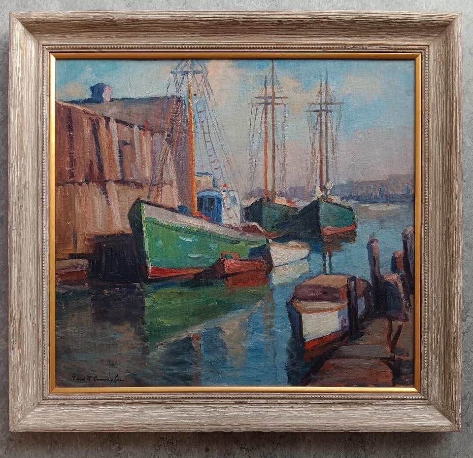 Fern Francis Cunningham Oil on Canvas Harbor Scene Painting Signed | eBay