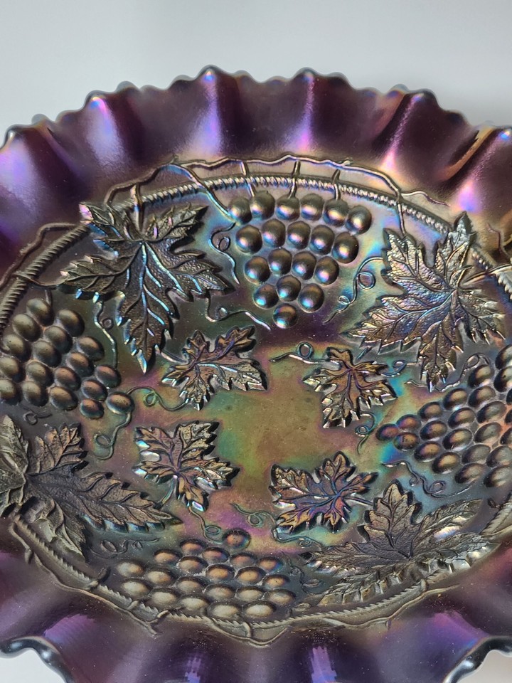 Antique Northwood Glass Iredescence Grape Cable Carnival Stippled ...