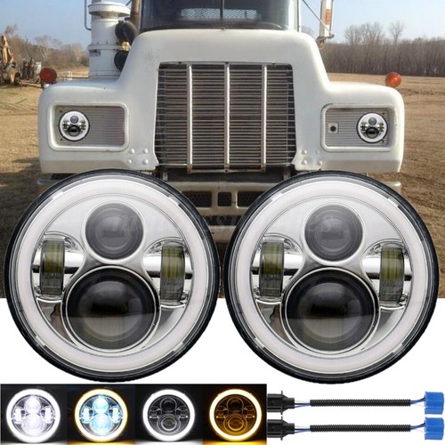7'' Inch Round LED Headlights Sealed Hi/Lo Beam with DRL Light For Mack ...