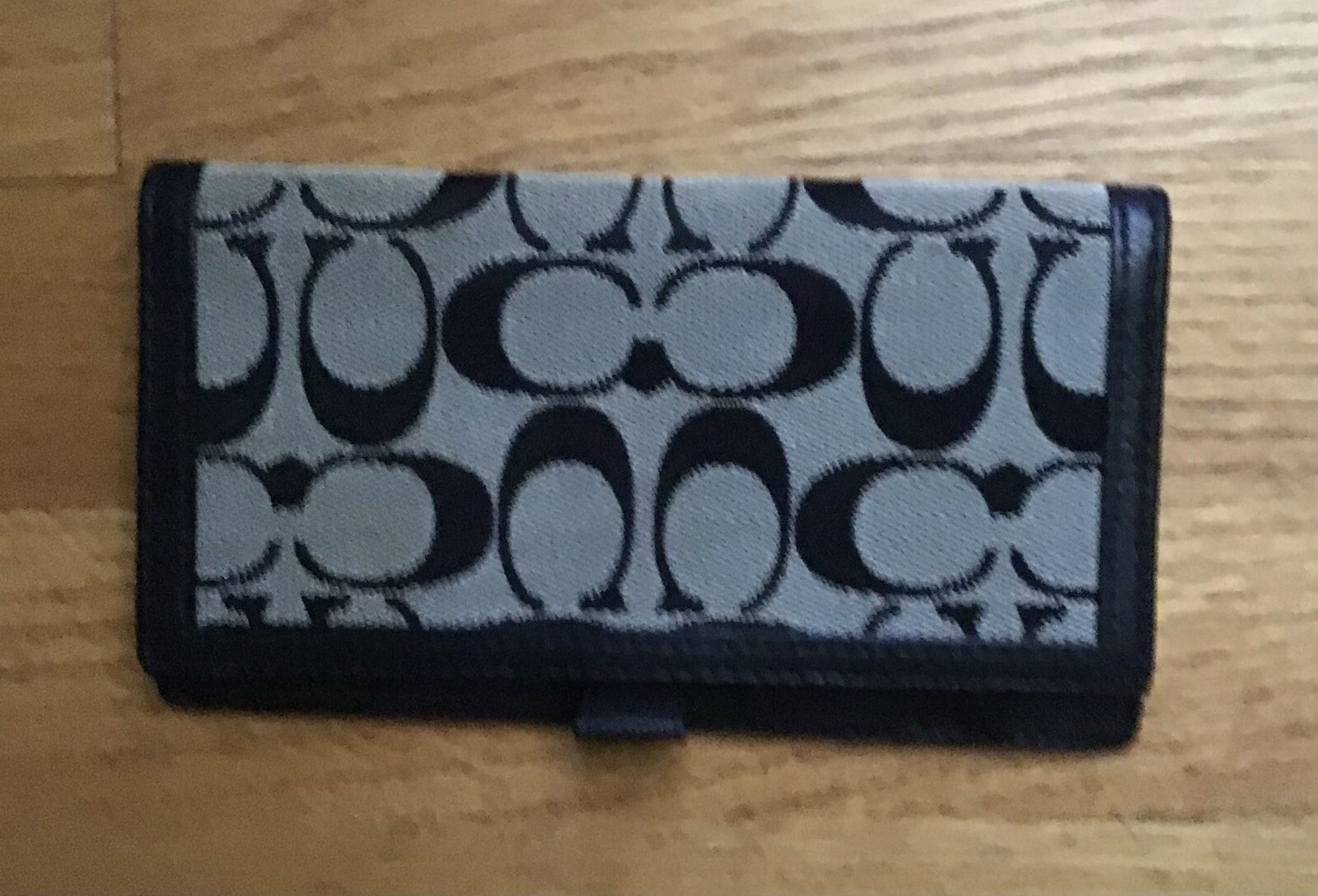 Coach Canvas Logo Checkbook Cover Black Gray - Gem