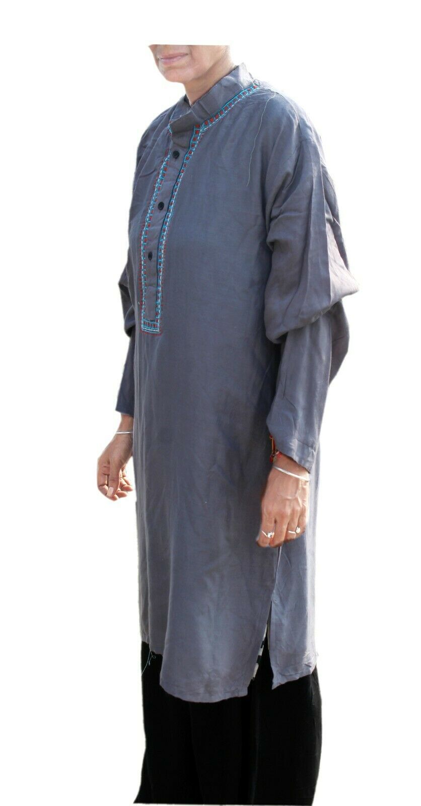 Indian Women's Long Top kurti Shirt Sayo Embroidered Cotton tunic Grey ...