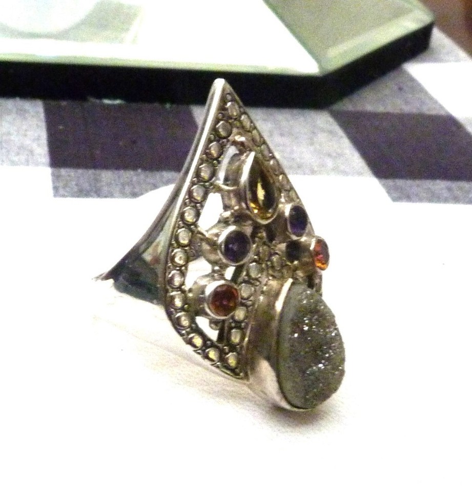 VINTAGE NICKY BUTLER CITRINE AMETHYST DRUZY GEMSTONE STERLING SILVER ...