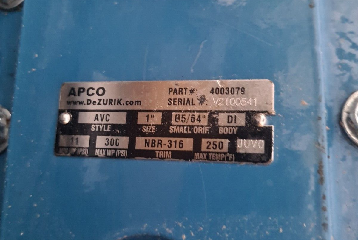 APCO DeZURIK Air Valve AVC 1" in 22 Min WP 300 Max WP NBR-316 | eBay